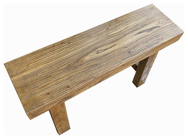 Raw Light Brown Simple Straight Legs Bold Think Wood Seating Bench ...