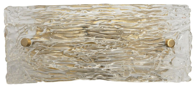 Elegant Clear Ripple Glass Rectangle Wall Sconce 12 in Curved Brass ...