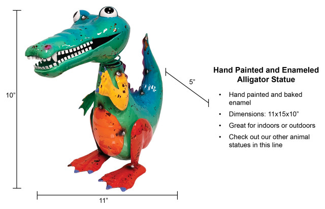 Green Metal Alligator Garden Decor Statue Indoor Home Decoration ...