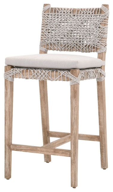 Interwined Rope Design Counter Stool With Removable Seat Cushion, Gray ...