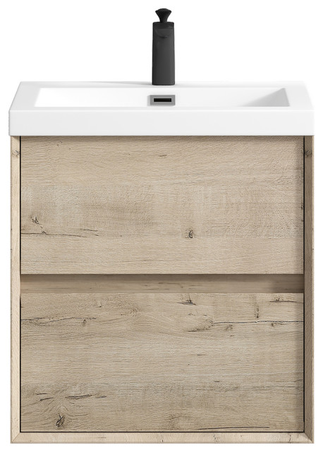 Kingdee Light Oak Wall Mounted Vanity With Reinforced Acrylic Sink, 24 ...