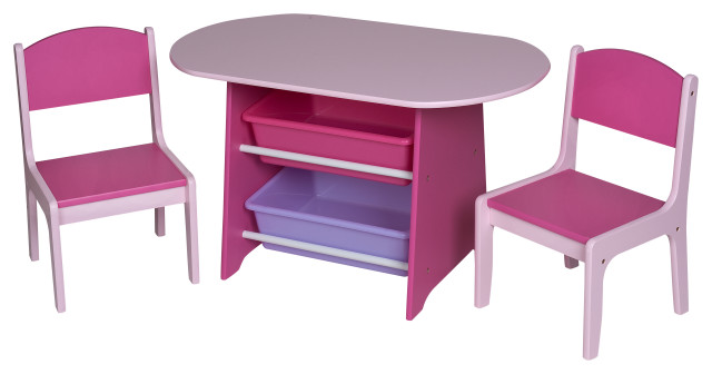 Children'S Oval Table W 2 Chairs, And 2 Storage Bins, Pink ...