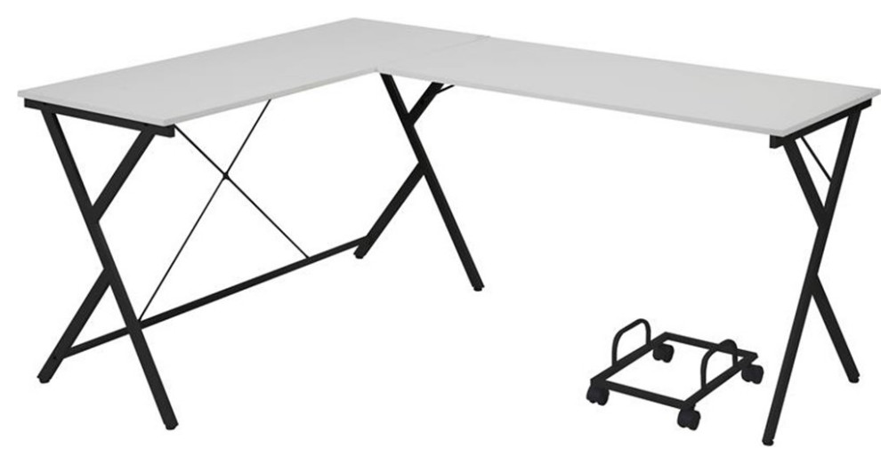 Bowery Hill Modern Wood/Metal L-Shaped Computer Desk in Black ...