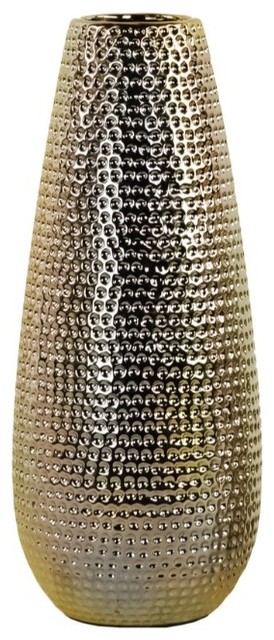 Ceramic Round Vase With Dimpled Pattern, Large, Gold - Contemporary ...