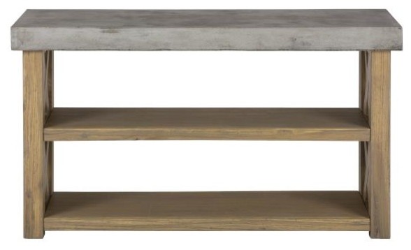Wooden Frame Concrete Server with Two Shelves, Brown and Gray ...