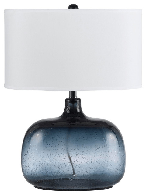 24" Dark Blue Glass Table Lamp With White Novelty Shade - Transitional ...