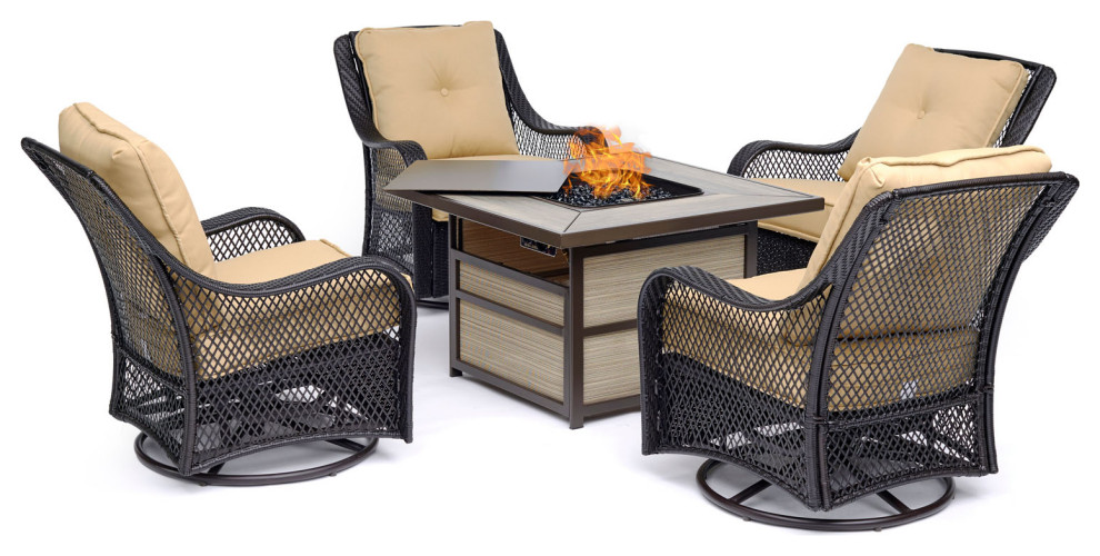 Orleans 5-Piece Fire Pit Chat Set With Fire Pit Table and 4 Woven ...
