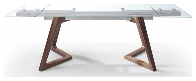 HomeRoots 63" X 35" X 30" Walnut Glass Stainless Steel Extendable ...