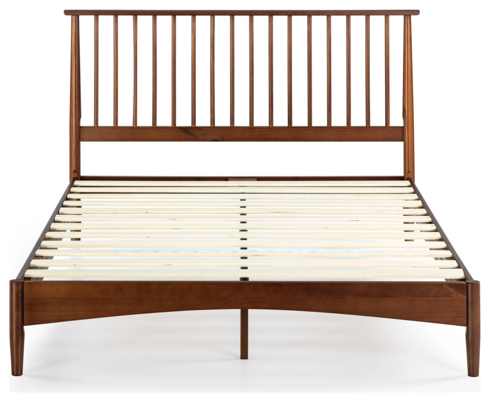 Mid Century Modern Platform Bed, Hardwood Frame With Spindle Headboard ...
