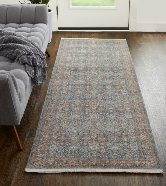 Weave & Wander Gilford Classic Blue/Rust Rug, 2'8"x12' Runner ...