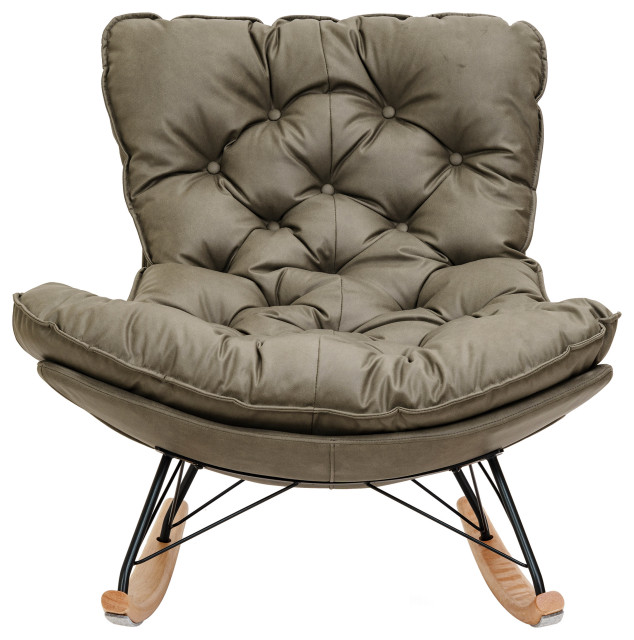 Fabric Upholstered Metal Rocking Chair With Wood Feet, Olive Green ...