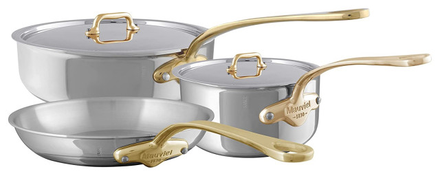 Mauviel M'Cook B Stainless Steel 5-Piece Cookware Set With Brass ...