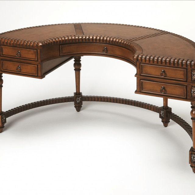 Hand Carved Leather Top Crescent Shape Desk - Traditional - Desks And ...