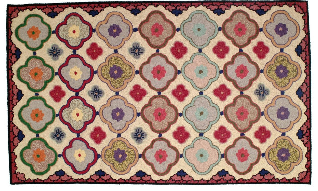 Rug Floral Round 8x8 Gold Blue Green Red Cotton Cloth Back Wool ...