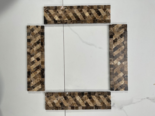 Marble Mosaic Border Listello Tile Renaissance Emperador 2x7.7 Polish ...