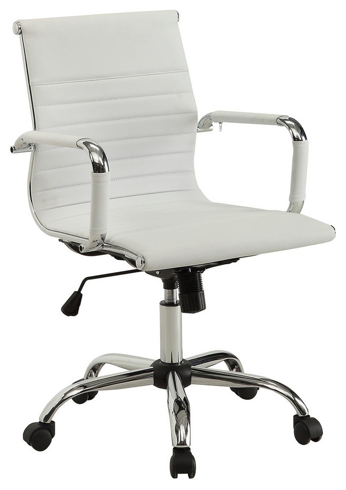 Leatherette Upholstered Metal Office Chair with Low Back, White ...