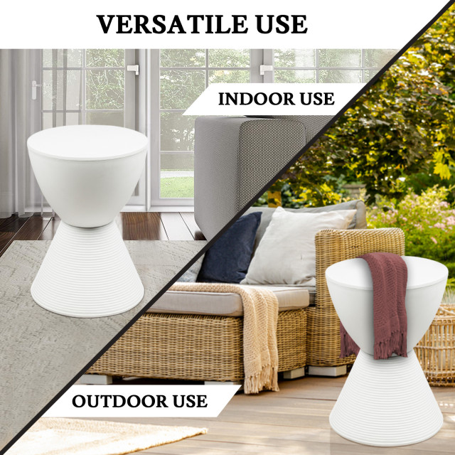 Round Side Table in ABS Plastic Ribbed Design End Table with Removable ...