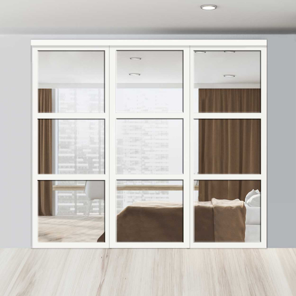 3 Panel Beveled Mirror Bypass Sliding Closet Doors Shaker Style, 72"x80 ...