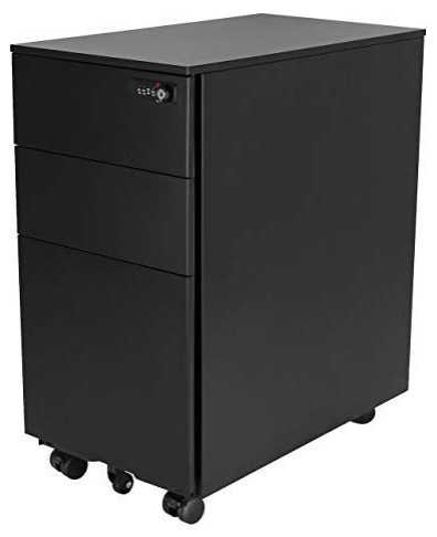 Steel 3-Drawer Under Desk Pedestal File Cabinet, NO Key Included, Black ...