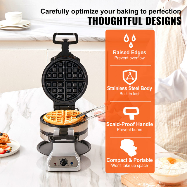 VEVOR Round Waffle Maker 1400W 2-Layer Rotatable Non-Stick Waffle Iron ...