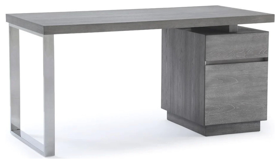 Jonathon Modern Gray Elm and Stainless Steel Desk - Contemporary ...