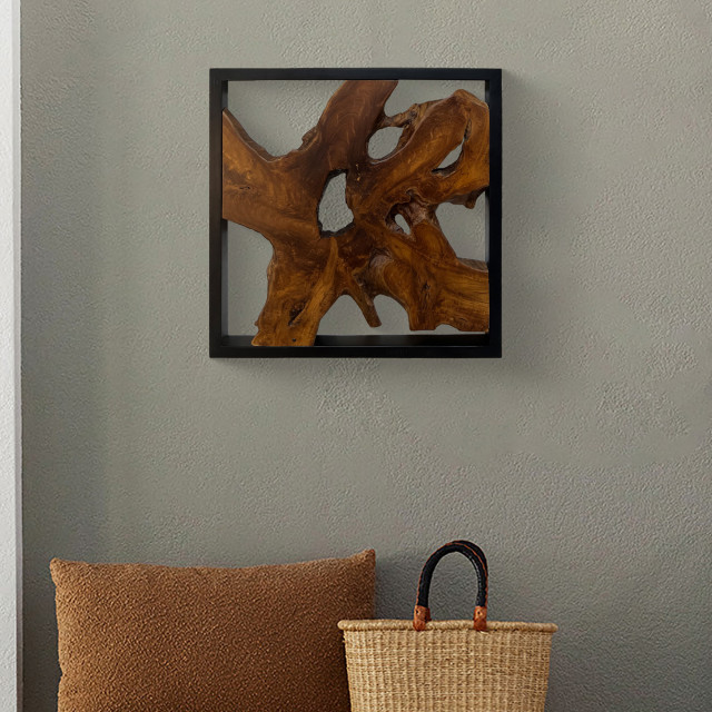 Teak Wood Rustic Square Wall Art, Square - Rustic - Wall Accents - by ...