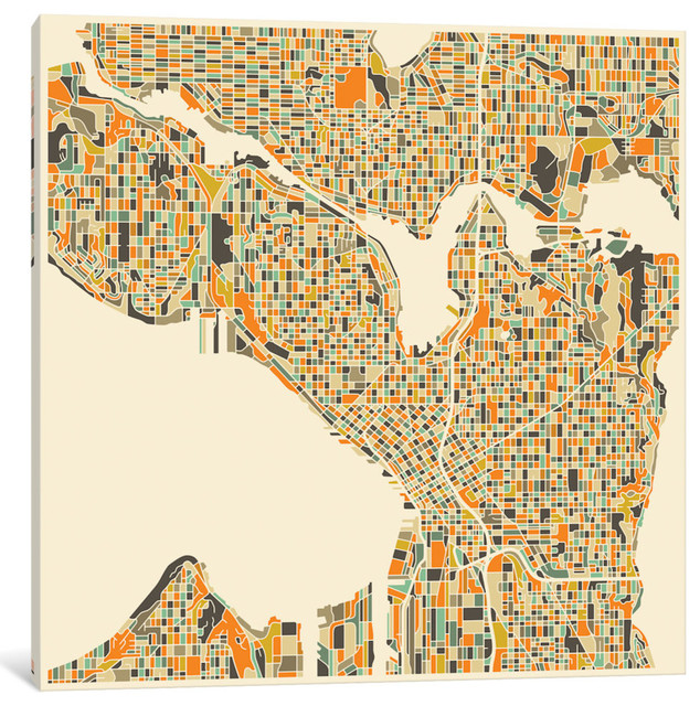 "Abstract City Map of Seattle" by Jazzberry Blue, 12x12x.75, 18x18x1.5 ...