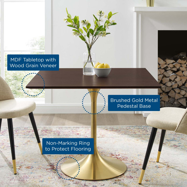 Dining Table, Square, Wood, Gold Dark Brown Brown Walnut, Cafe Bistro ...