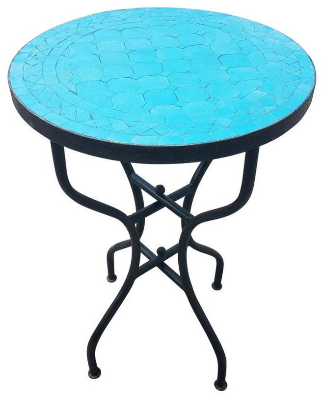 20" All Turquoise Moroccan Mosaic Table, CR4 - Mediterranean - Side ...