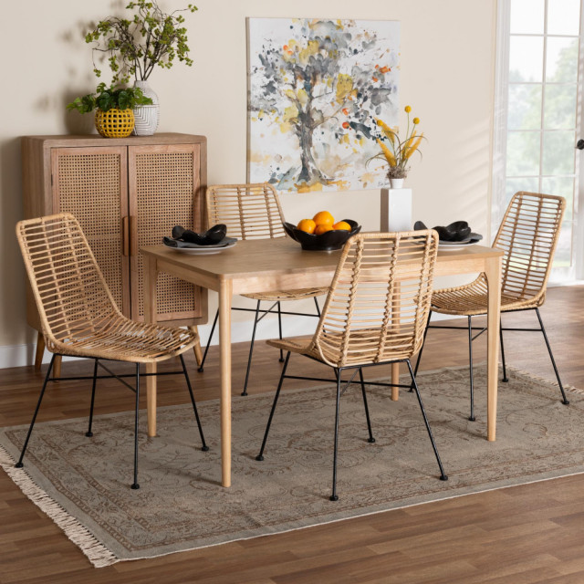 Rosalin Rattan 5-Piece Dining Set - Tropical - Dining Sets - by Baxton ...