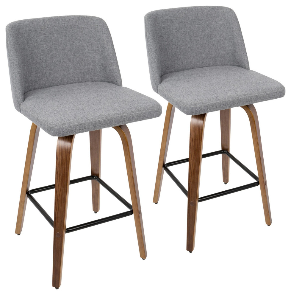 Toriano Mid-Century Modern Counter Stool, Walnut and Grey Fabric, Set ...