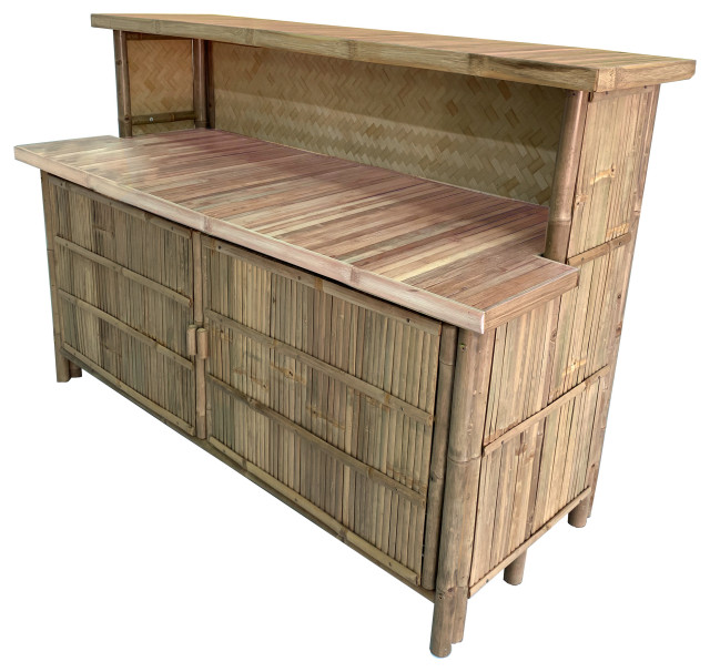 Bamboo Bar Counter With Door, 24"W X 64"L X 44"H - Asian - Outdoor Pub ...
