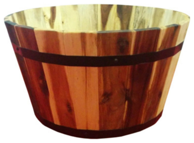 Avera AWP304160 Round Wood Barrel Planter, 16" x 9.5" - Rustic ...