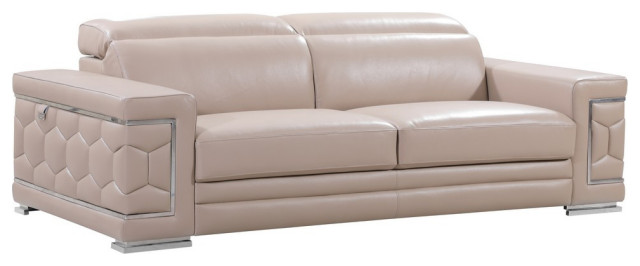 114" Modern Beige Leather Sofa Set - Contemporary - Living Room ...
