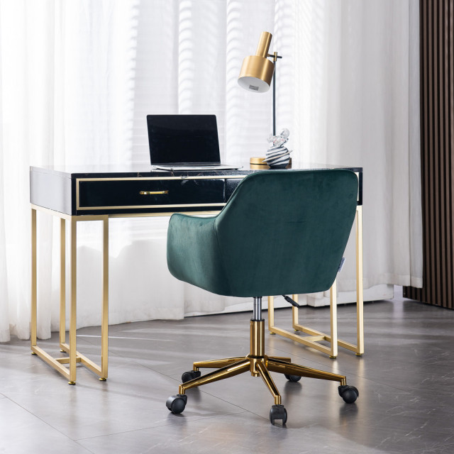 Modern Green Velvet Office Chair, Adjustable Height - Contemporary ...