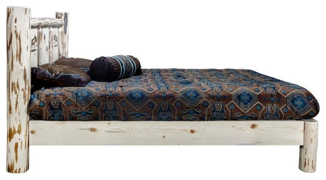Montana Woodworks Wood King Platform Bed with Engraved Moose Design in ...