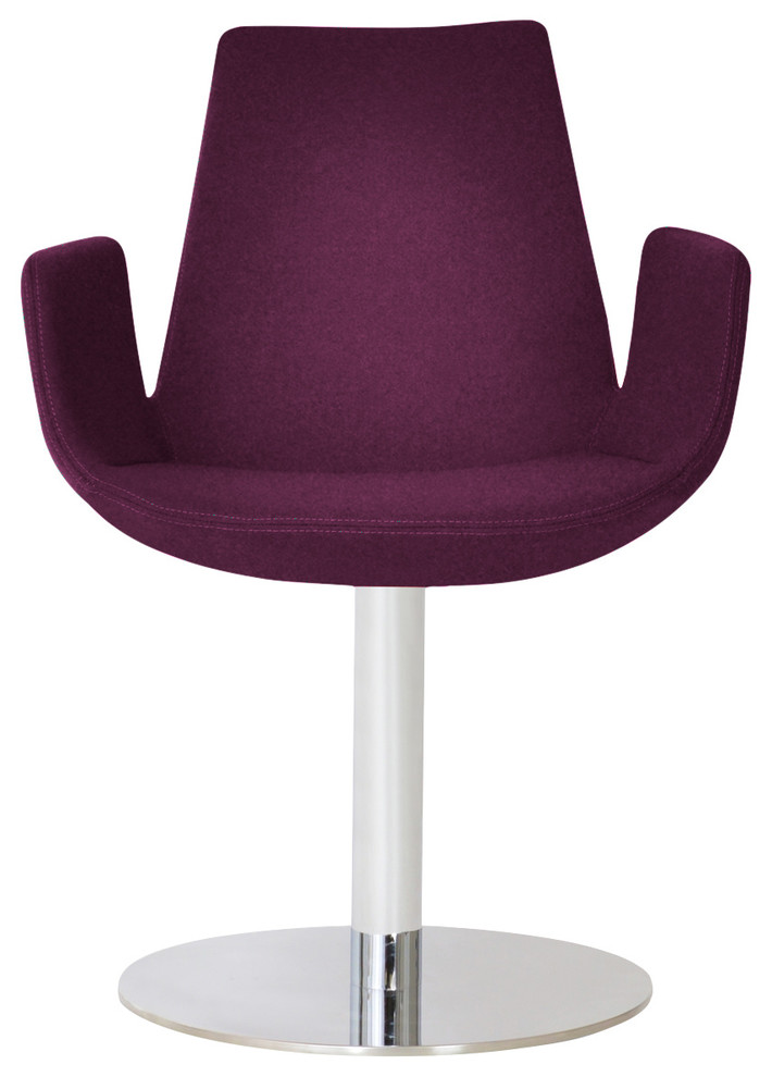 Eiffel Arm Round Chair, Bright Stainless Steel Base, Deep Maroon ...