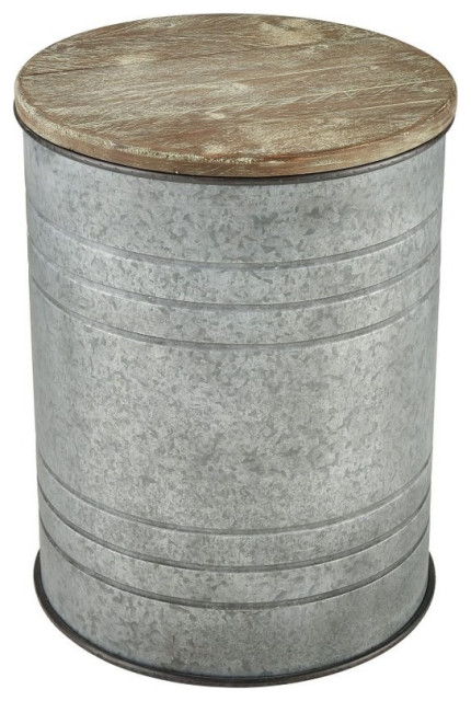 Industrial Wood Top and Steel Body in Galvanized Steel Finish Drum ...