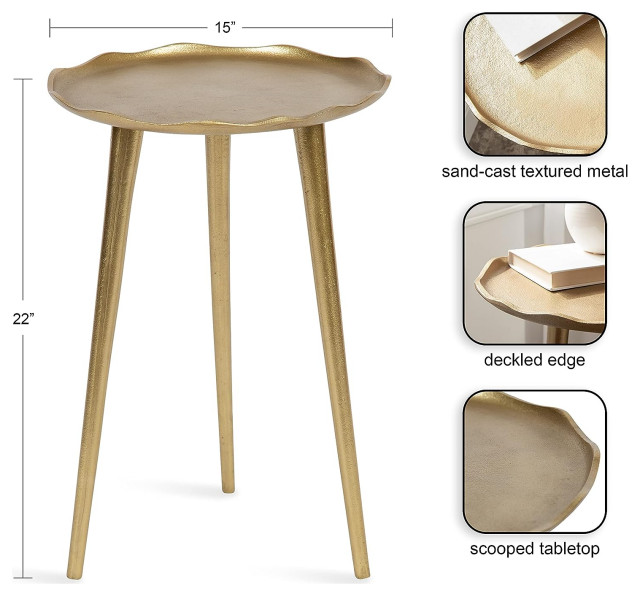 Accent Side Table, Aluminum Frame With Sleek Angled Legs & Deckled Top ...