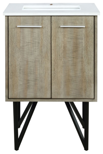 Lancy 24" Rustic Acacia Bathroom Vanity, White Quartz Top, And White ...