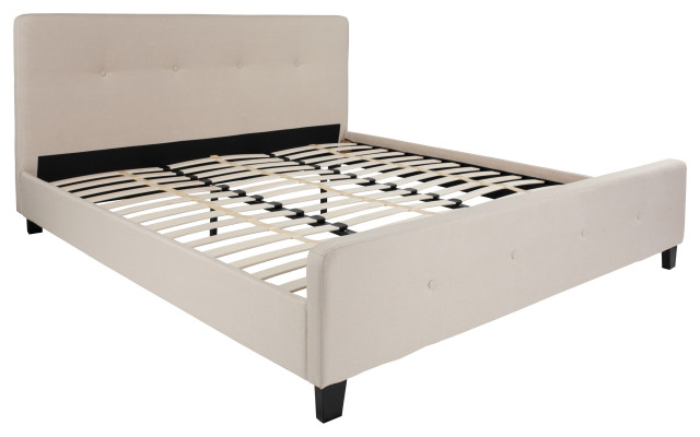 Tribeca King Size Tufted Upholstered Platform Bed in Beige Fabric - Transitional - Platform Beds ...