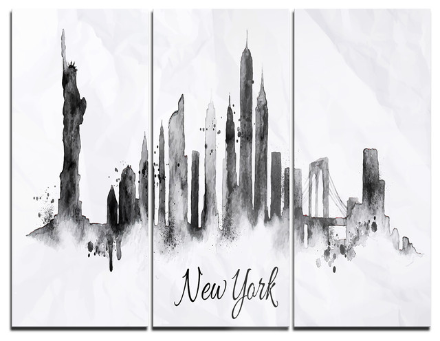 "Silhouette Ink New York" Glossy Metal Wall Art, 3 Panels, 36"x28 ...