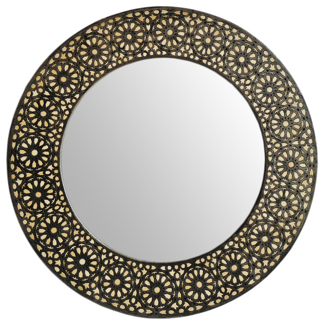 Moorish Round Wood Inlay Mirror 24" - Traditional - Wall Mirrors - by ...