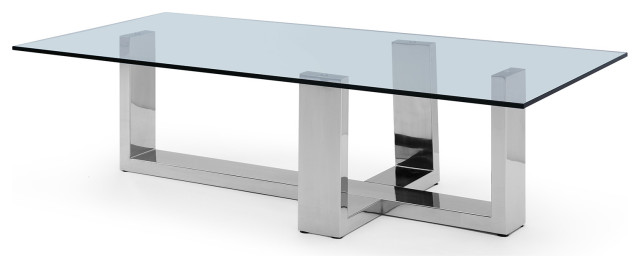 Blake Rectangle Coffee Table, Tempered Clear Glass Top - Contemporary ...