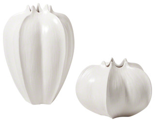 2-Piece Elegant Matte White Petals Fruit Vase Set - Transitional ...