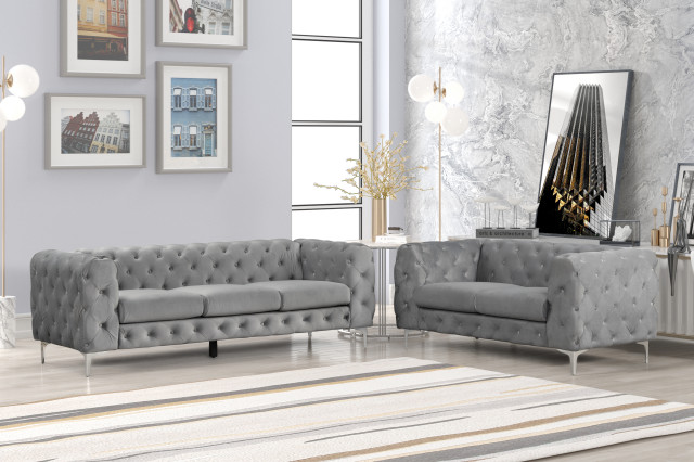 Rebekah 2 Piece Velvet Standard Foam Living Room Set sofa+loveseat ...