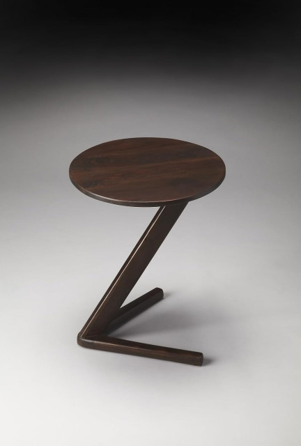 Contemporary Side Table, Unique Angled Base With Round Top, Dark Brown ...