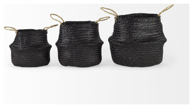 Set of Three Black Wicker Storage Baskets - Tropical - Baskets - by ...