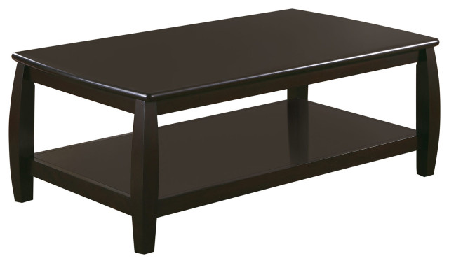 Wood Coffee Table with Bottom Shelf, Cappuccino - Transitional - Coffee ...