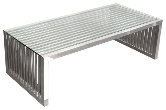 SOHO Rectangular Stainless Steel Cocktail Table Clear, Tempered Glass ...